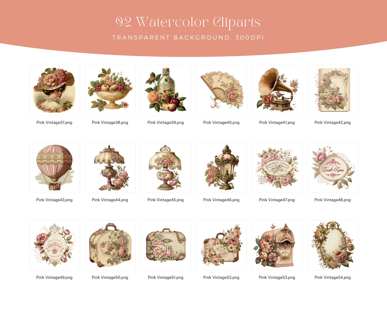 Pink Vintage PNG, Vintage Scrapbook Clipart Bouquets, Elements ...