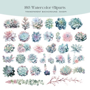 103 Pastel Succulent Flowers PNG, Watercolor Floral Clipart Bouquets ...