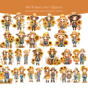 Watercolor Sunflower Scarecrow Clipart, Scarecrow Clipart PNG ...