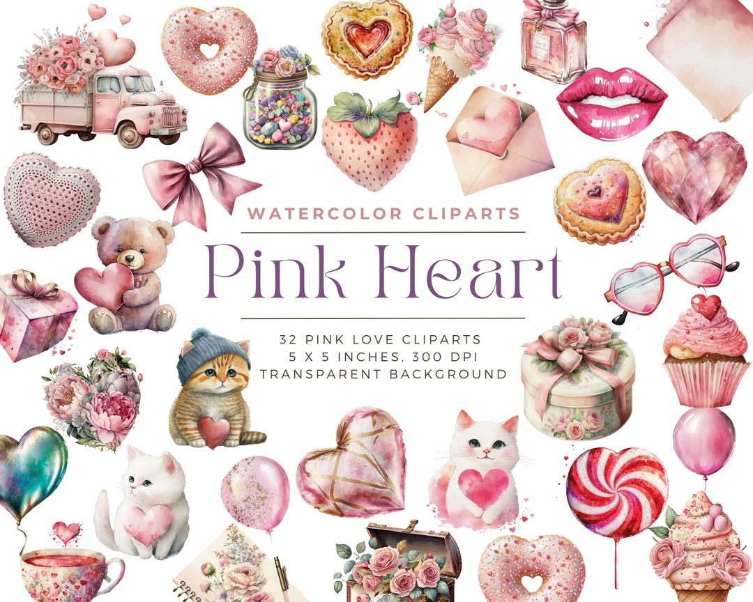 Valentines Day Clipart, Pink Clip Art, Love Clipart, Cute Heart Clipart ...