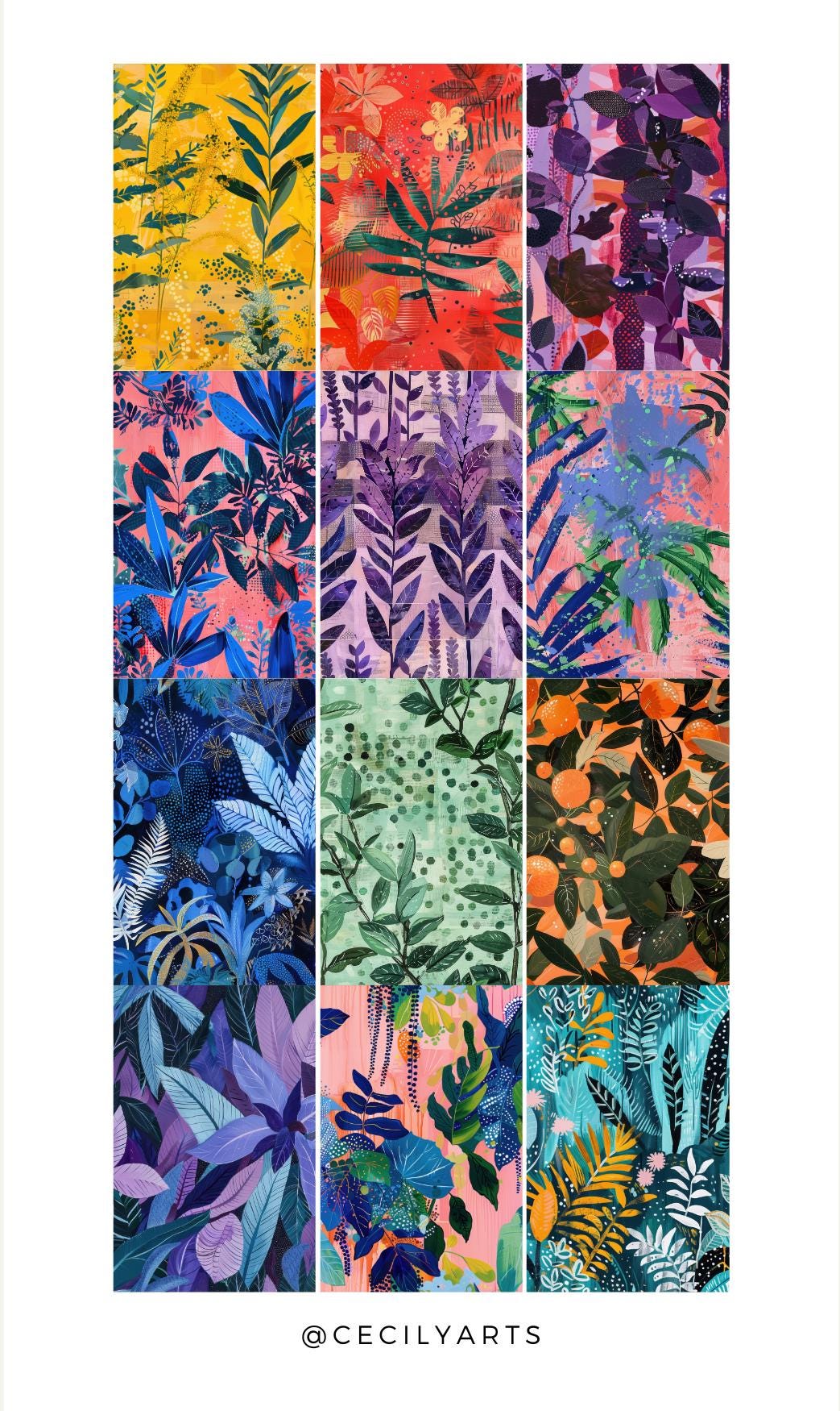 Botanical Woodblock Prints: Seamless Patterns, Digital Paper ...