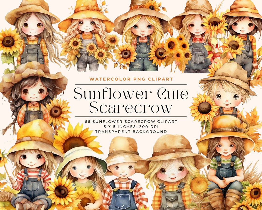 Watercolor Sunflower Scarecrow Clipart, Scarecrow Clipart PNG ...