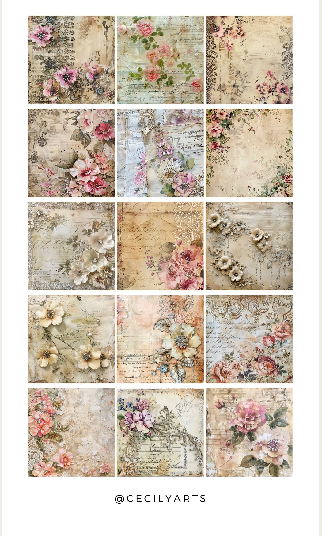 Shabby Chic Junk Journal Pages, Shabby Chic, Printable Paper, Digital ...