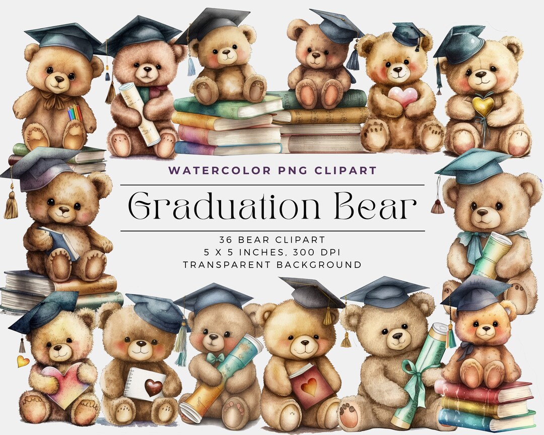 Watercolor Graduation Clipart, Bears Clipart, Graduation Png ...