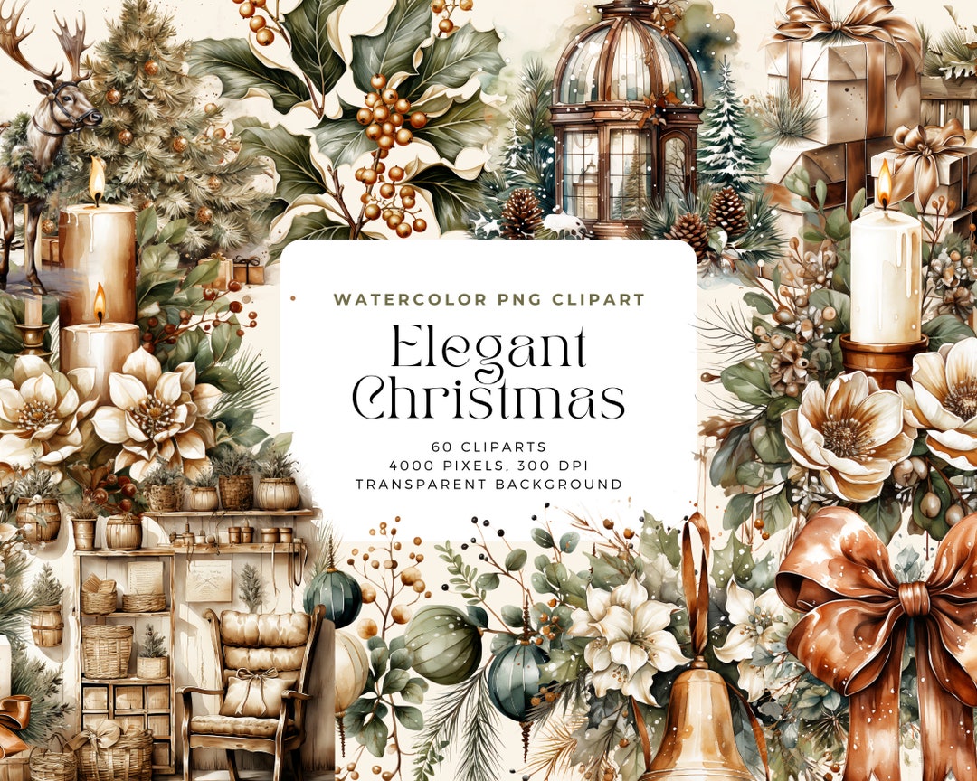 Elegant Christmas PNG, Christmas Bouquets, Watercolor Floral Clipart ...