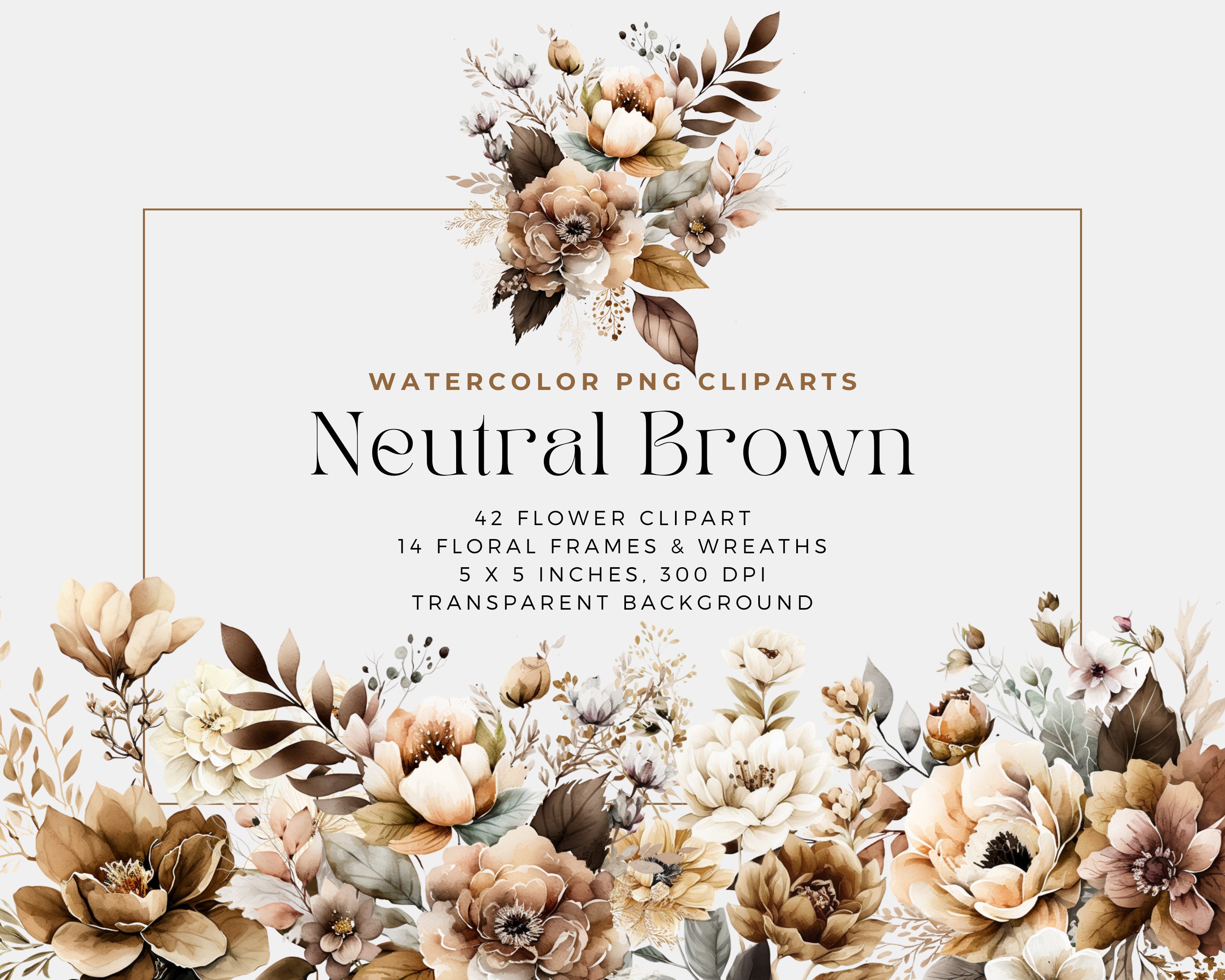 56 Neutral Brown Flowers PNG Watercolor Floral Clipart - Etsy