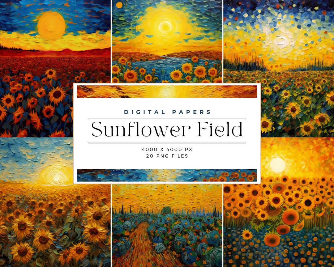 Watercolor Sunflower Field Digital Paper Set, Spring Flowers, Junk ...