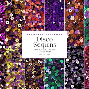 Disco Sequins Seamless Pattern, Glowing Bling Bling Disco Sequin ...