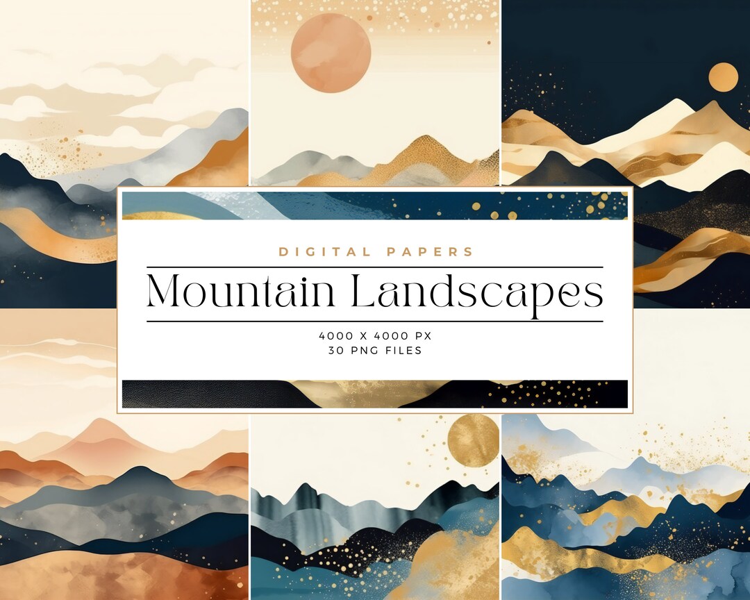 Mountain Landscapes Digital Paper Set, Printable Backgrounds, Junk ...