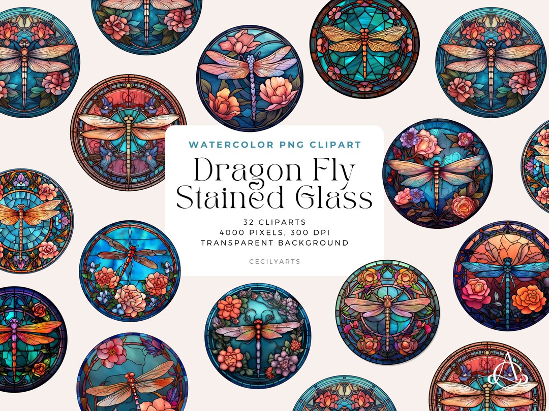 Dragonfly, Digital Download, Dragonfly Clipart, Stain Glass Png ...