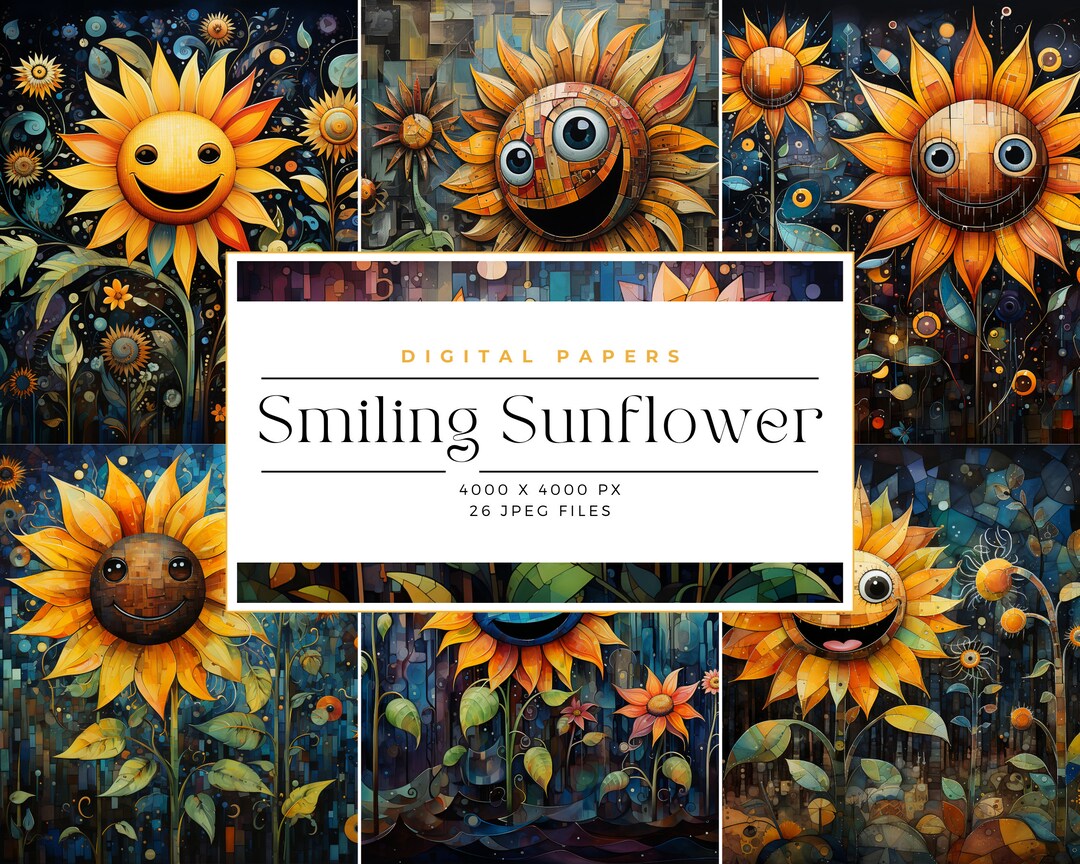 Watercolor Sunflower Digital Paper Pack | Bright Floral Backgrounds for ...