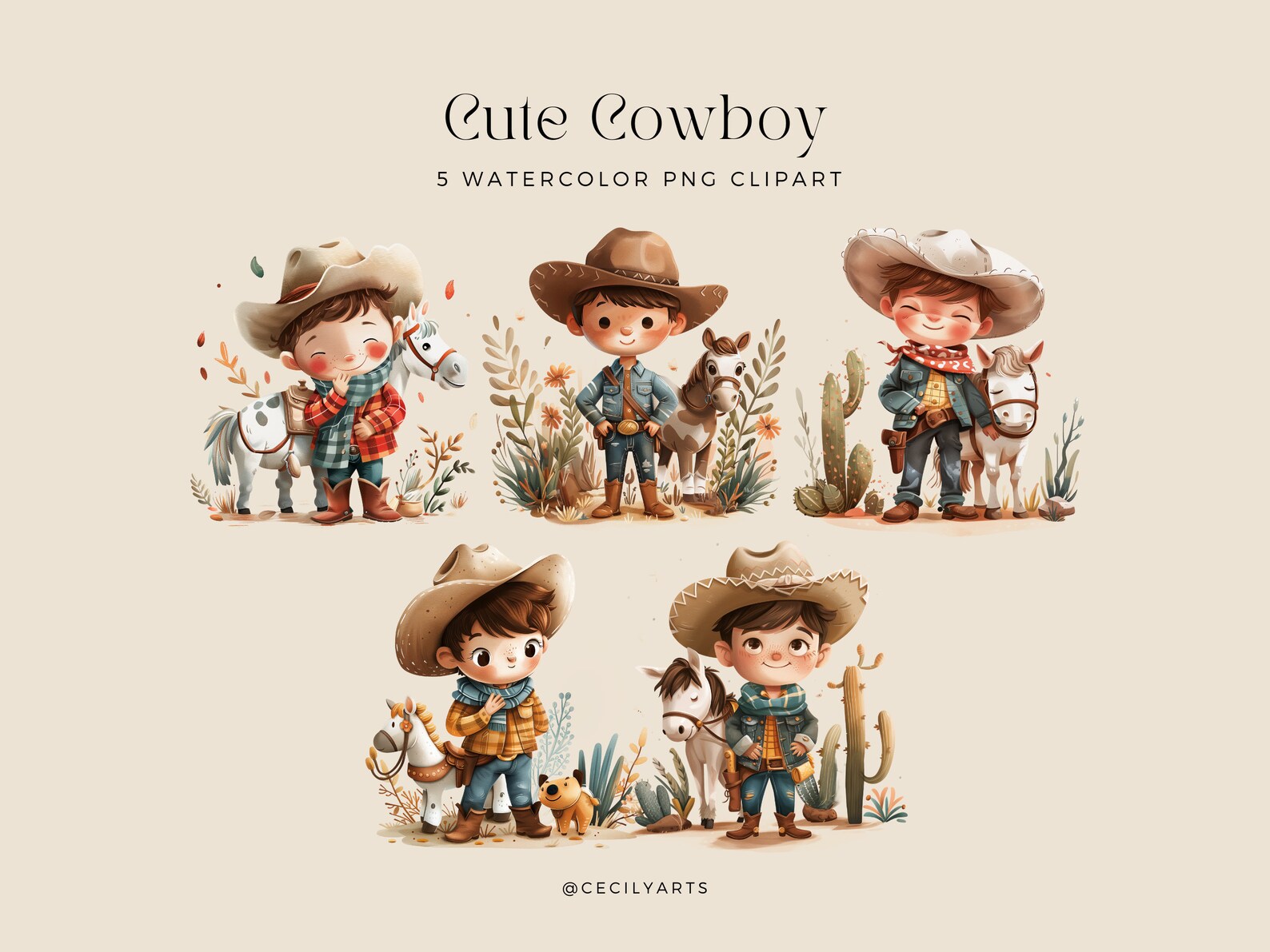 Cute Cowboy Clipart ,digital Download, Baby Western Clipart, Baby ...
