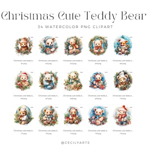 Watercolor Christmas Cute Teddy Bear Clipart, Cute Teddy Bear Clipart ...