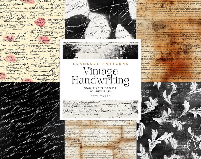 Old Handwriting Antique Script Ephemera. Printable 12-pc Digital Paper ...