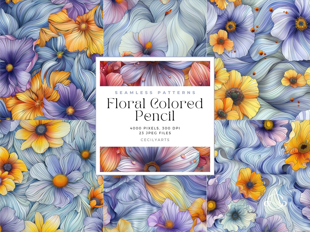 Floral Colored Pencil Seamless Patterns Bright Colorful Flower Pattern ...