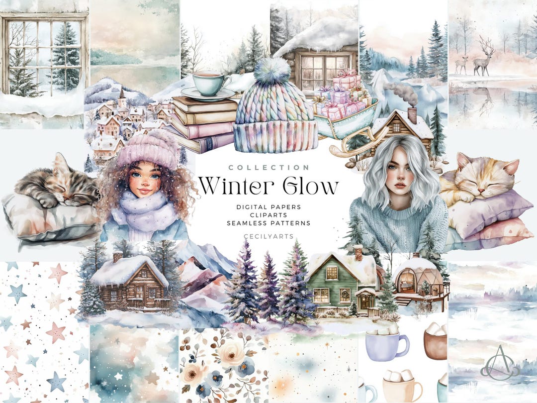 Winter Watercolor Clipart: Cozy Holiday Graphics (digital Download PNG ...