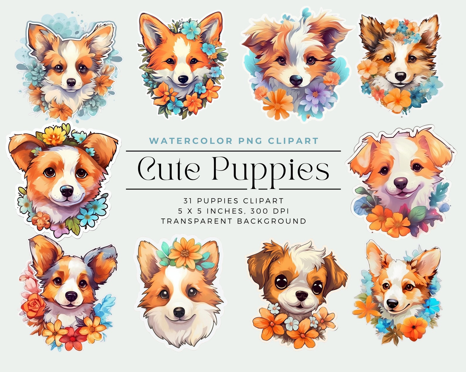 Watercolor Puppies Clipart, Cute Dog Stickers, Commercial Use (PNG) - Etsy