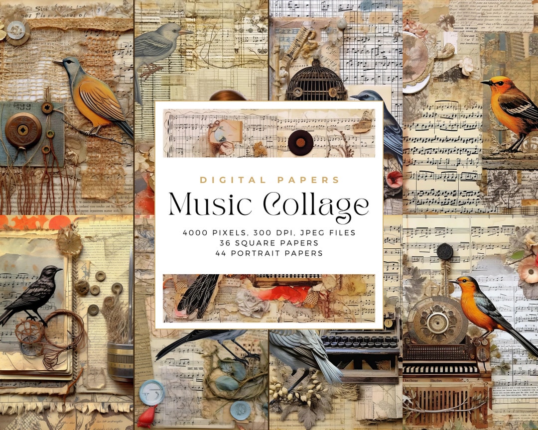 Music Collage Floral Vintage Decoupage Paper, Decorative Paper, Junk ...