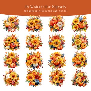 Watercolor Autumn Pumpkin Clipart, Pumpkin Clipart, Autumn Leaves ...