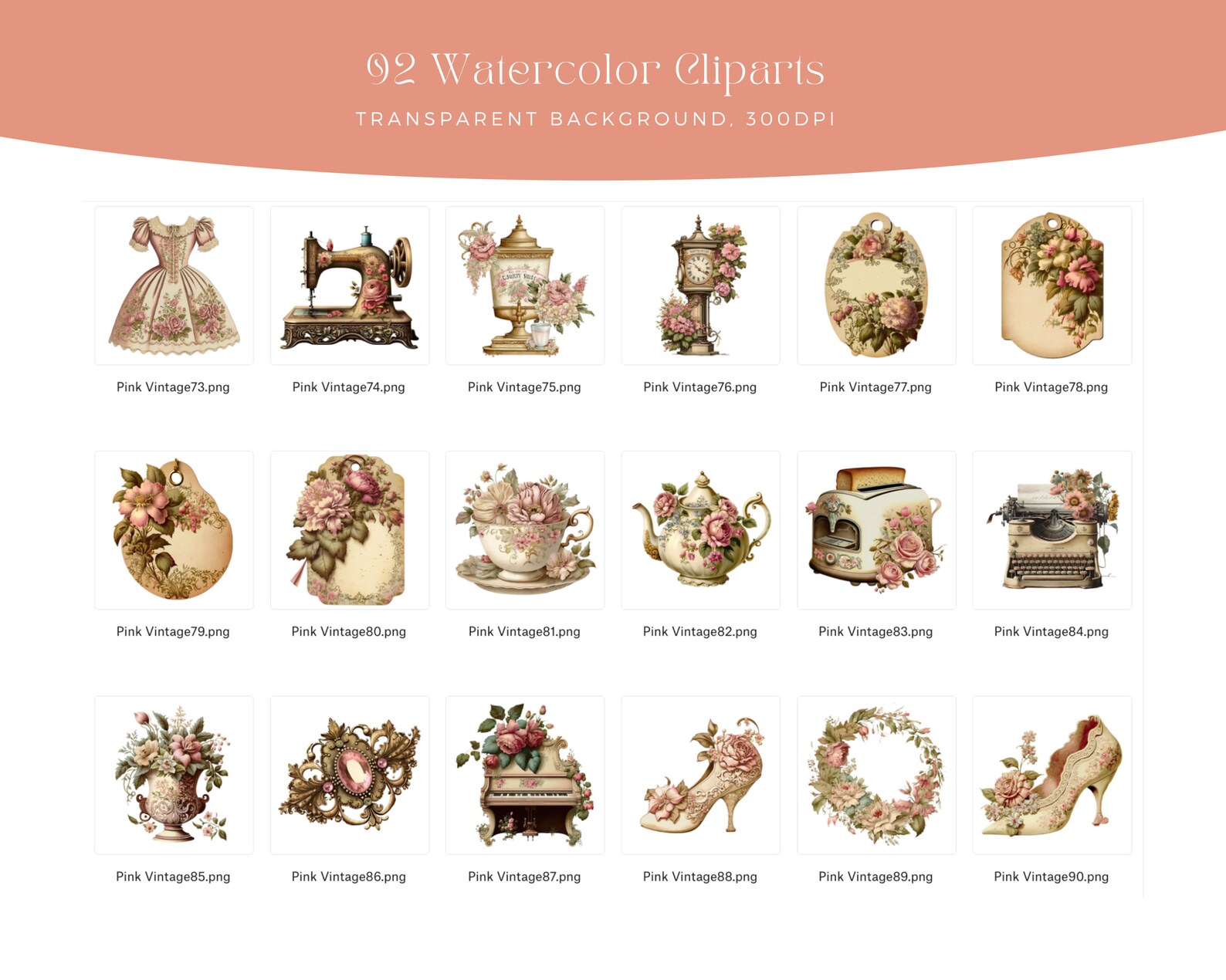 Pink Vintage PNG, Vintage Scrapbook Clipart Bouquets, Elements ...