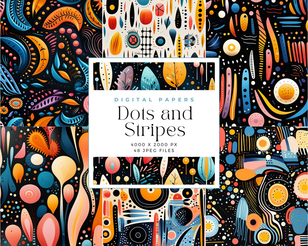 Colorful Dots and Stripes Seamless Pattern Digital Paper, Dots and ...
