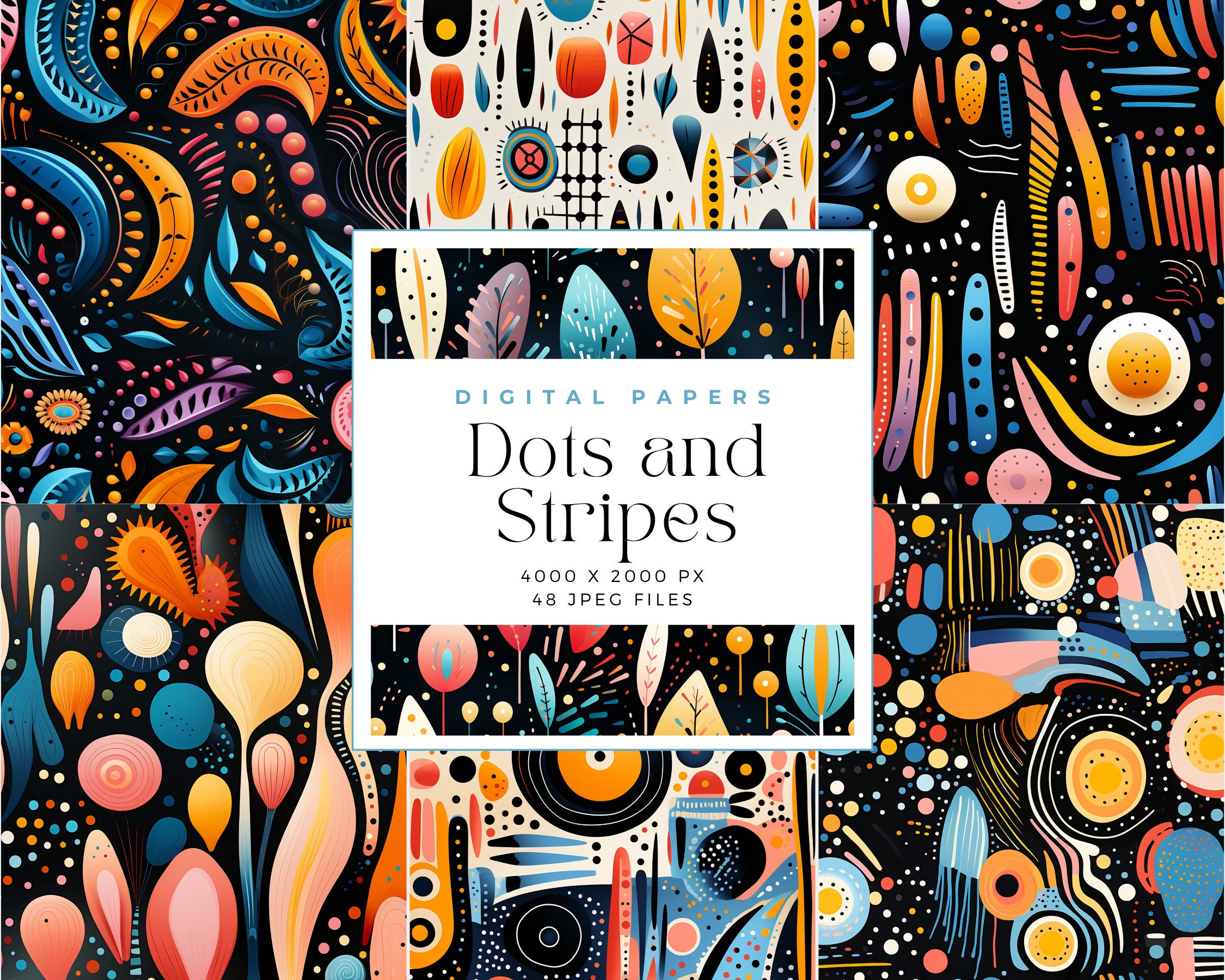 Colorful Dots and Stripes Seamless Pattern Digital Paper, Dots and ...