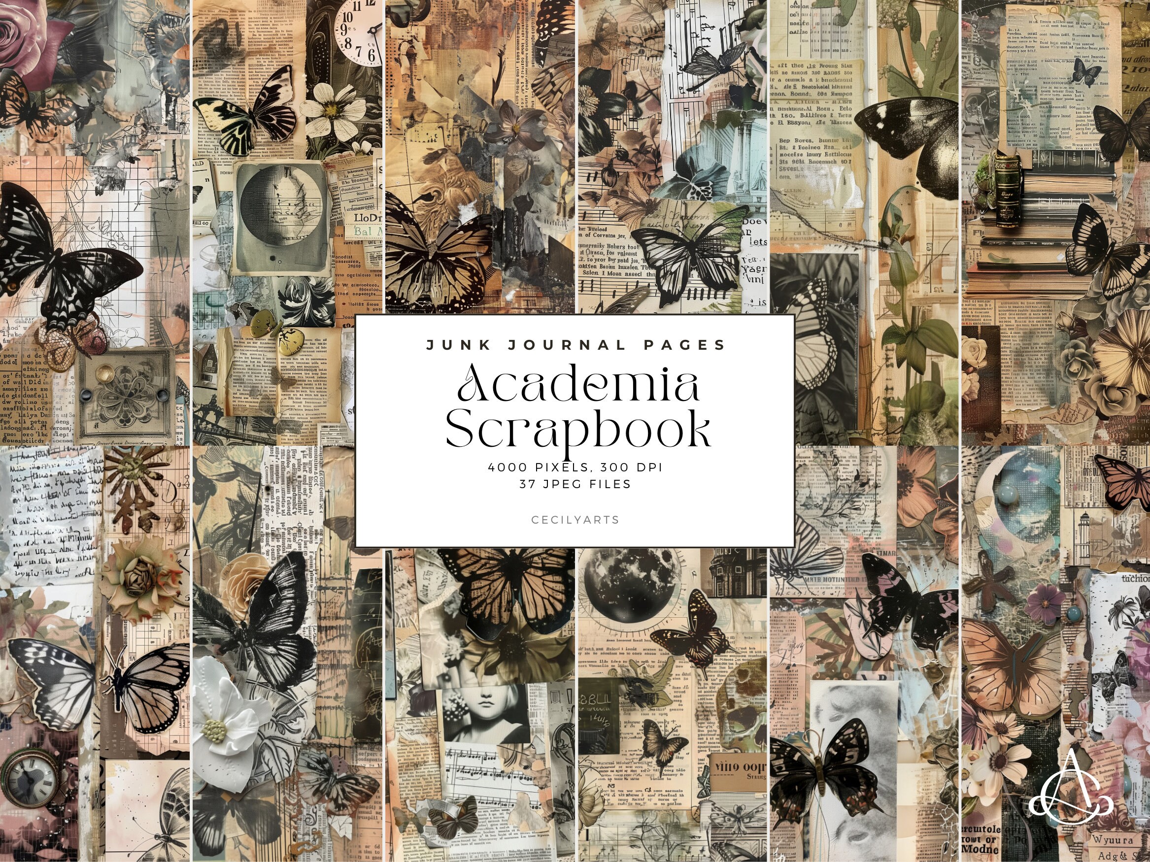 Academia Scrapbook Junk Journal Page, Printable Paper, Dark Academia ...