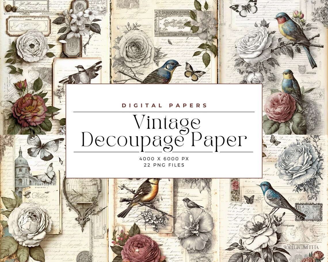 Floral Vintage Decoupage Paper, Digital Download JPG, Decorative Paper ...