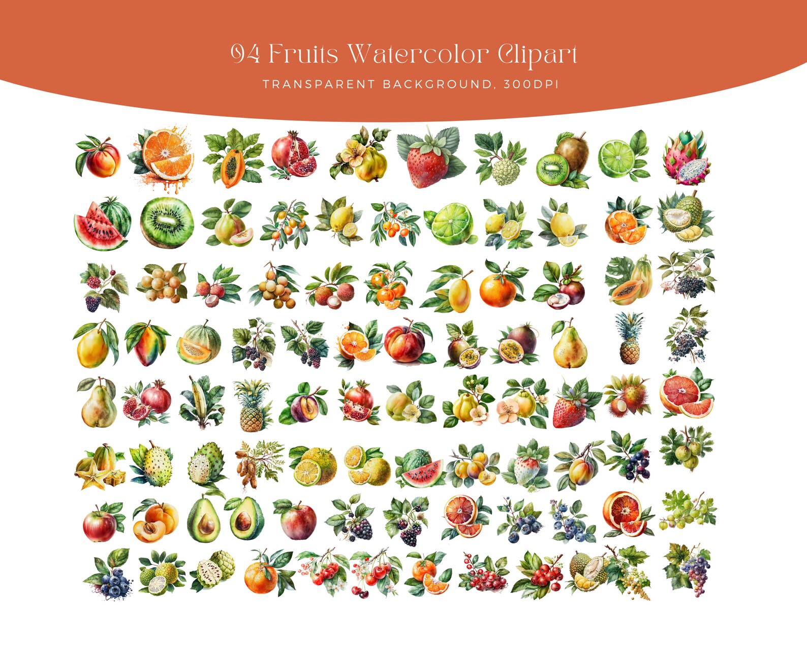Fruits PNG, Watercolor Fruits Clipart Bouquets, Elements, Commercial ...
