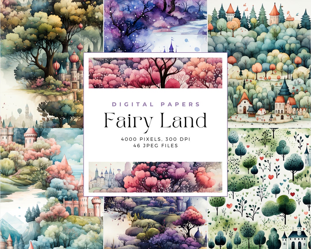 Fairy Land Digital Paper, Fairy Garden Seamless Patterns - Printable ...