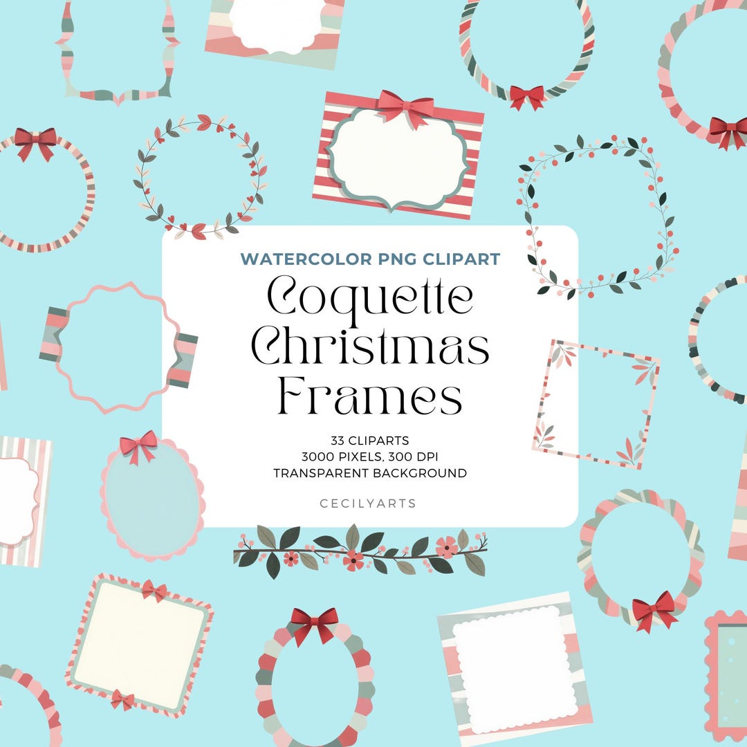 Coquette Christmas Frames Watercolor Clipart | Pastel Holiday Borders ...