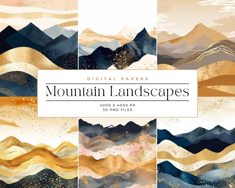Mountain Landscapes Digital Paper Set, Printable Backgrounds, Junk ...
