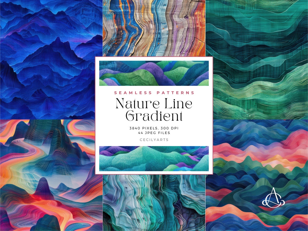 Nature Line Gradient Seamless Patterns, Digital Download JPG, Seamless ...
