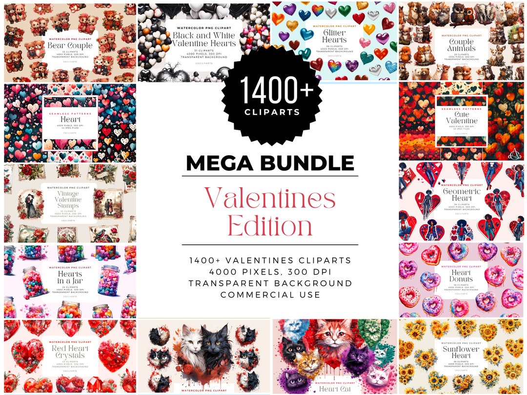 Mega Bundle Valentines Day Edition Bundle PNG, Watercolor Floral ...