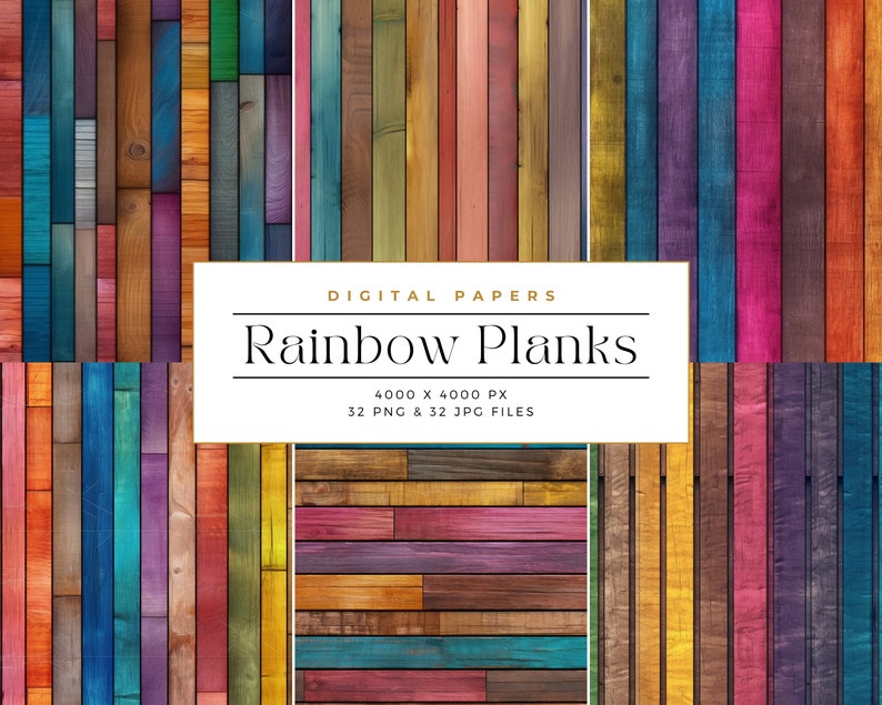 Rainbow Wooden Planks Backgrounds, Wooden Planks Seamless Digital ...