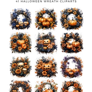 Watercolor Halloween Wreath Cliparts Collection Clipart, Pumpkin ...