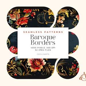 Baroque Borders Seamless Patterns, Commercial Use Digital Download, Journaling, Watercolor ...