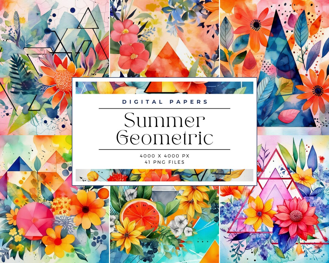 Abstract Summer Geometric Digital Paper, Summer Geometric Art, Abstract ...