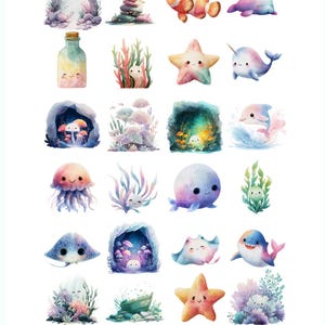 Pastel Sea Animals Watercolor Clipart: Ocean Nursery Art (PNG Digital ...