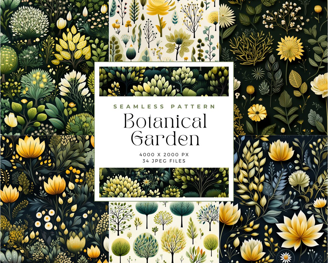 Botanical Garden Seamless Pattern Digital Paper, Leaves Digital Paper ...