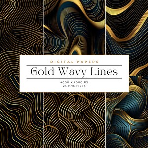 Gold Wavy Lines Digital Paper Backgrounds, Glamorous , Abstract ...