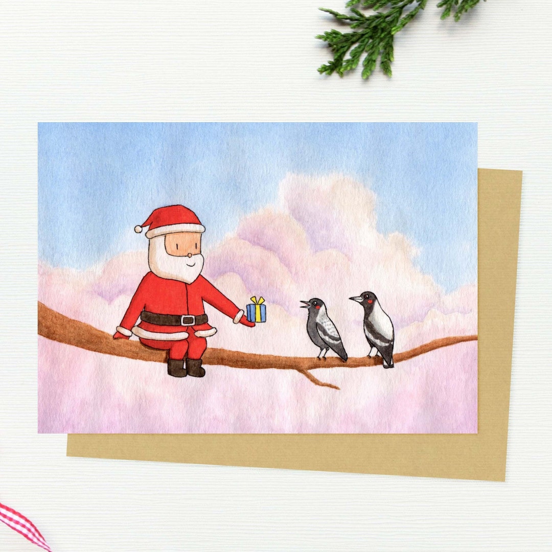 Magpie Christmas Card | Cute Australian Bird Christmas Card | Santa ...