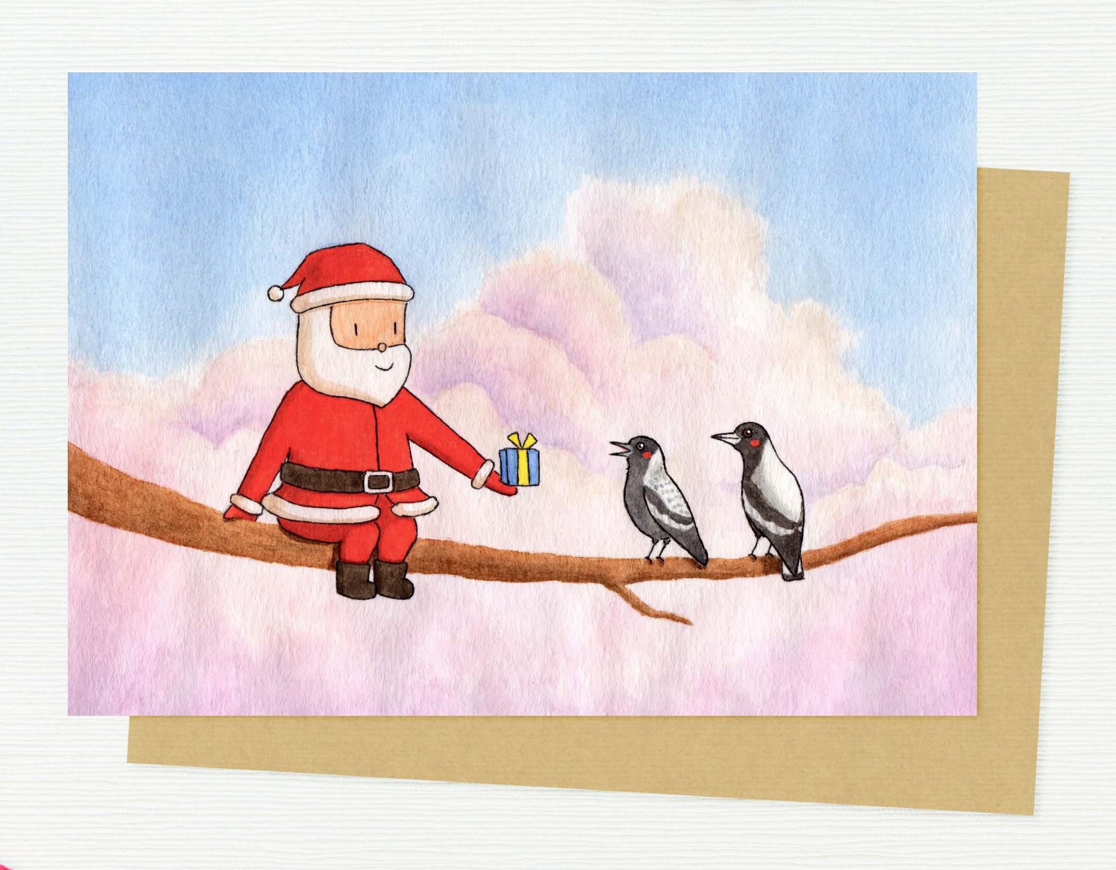 Magpie Christmas Card | Cute Australian Bird Christmas Card | Santa ...