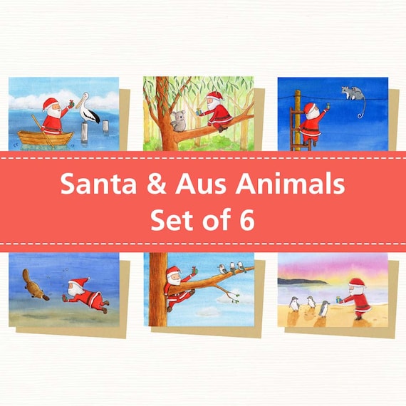 Australian Animal Christmas Card Pack Australian Christmas | Etsy Australia