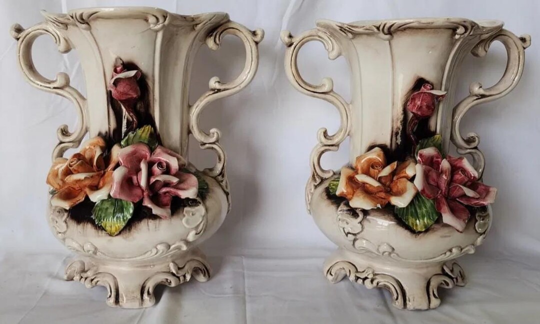 A Pair Vintage Hand Painted Capodimonte Vase -urns Made in Italy - Etsy