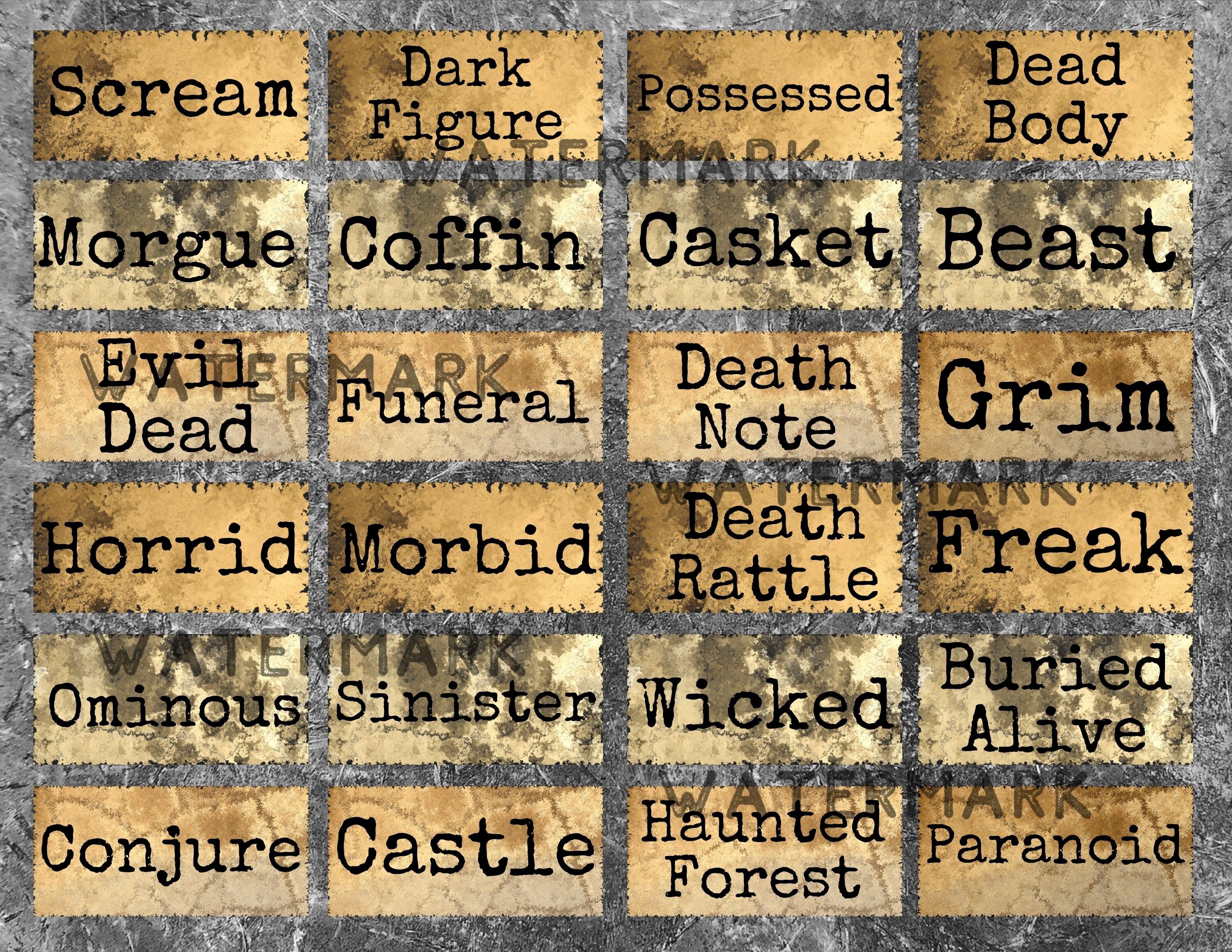 2 SIZES Macabre Creepy Word Labels Printable Wordsdigital - Etsy UK