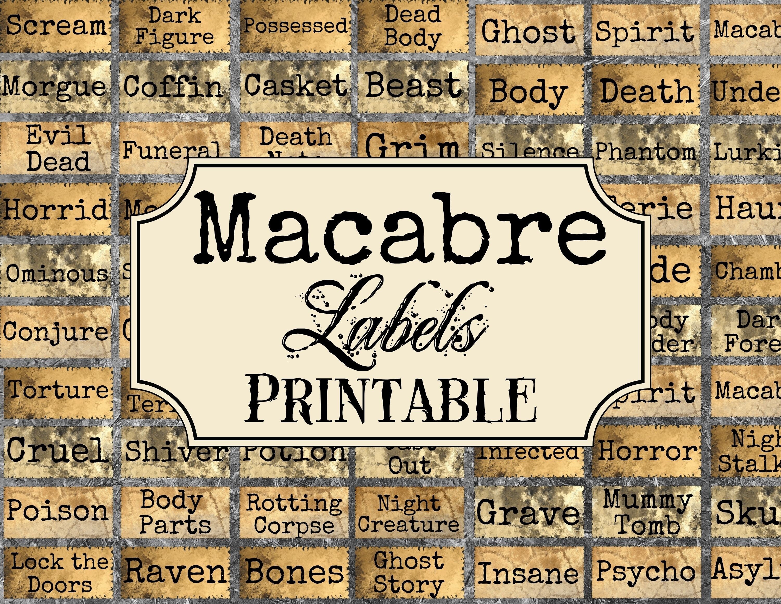 2 SIZES Macabre Creepy Word Labels Printable Wordsdigital - Etsy UK