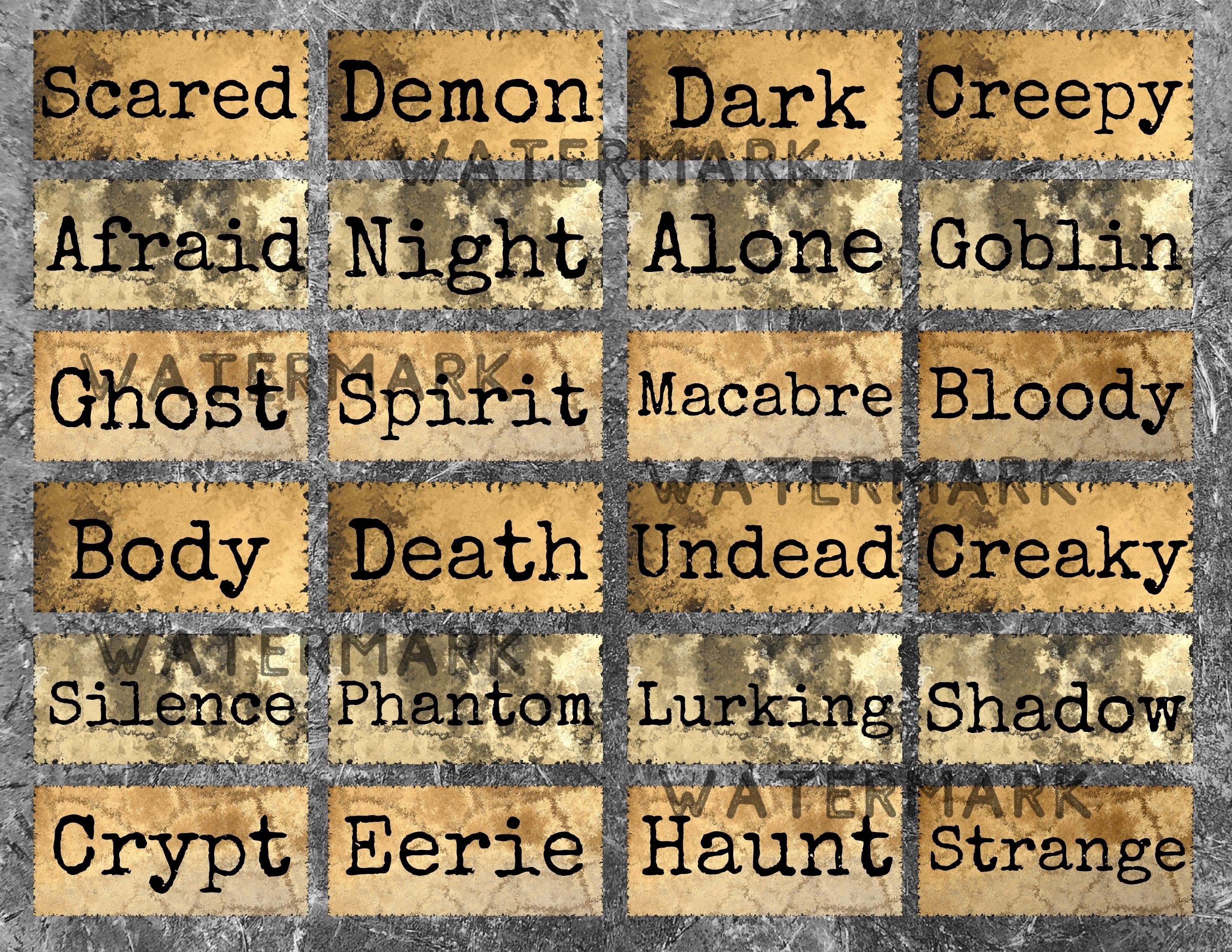 2 SIZES Macabre Creepy Word Labels Printable Wordsdigital - Etsy UK