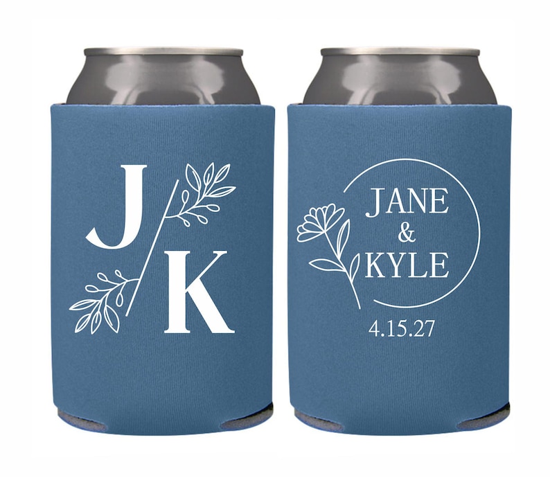 Personalized Wedding Can Cooler, Floral Wedding Initials Can Cooler ...