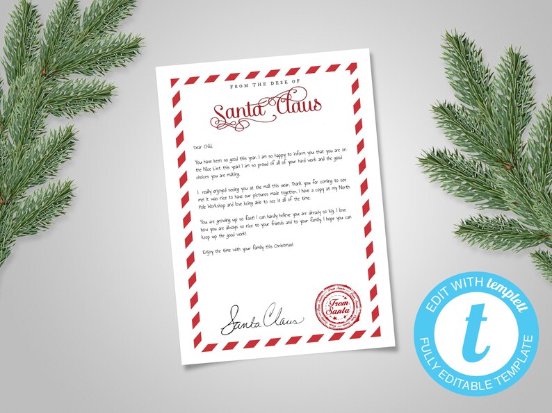 INSTANT DOWNLOAD Editable Santa Letter Handwritten Santa | Etsy